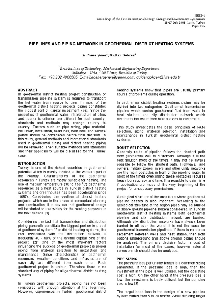Geothermal District Heating Piping Design | PDF | Geothermal Energy ...