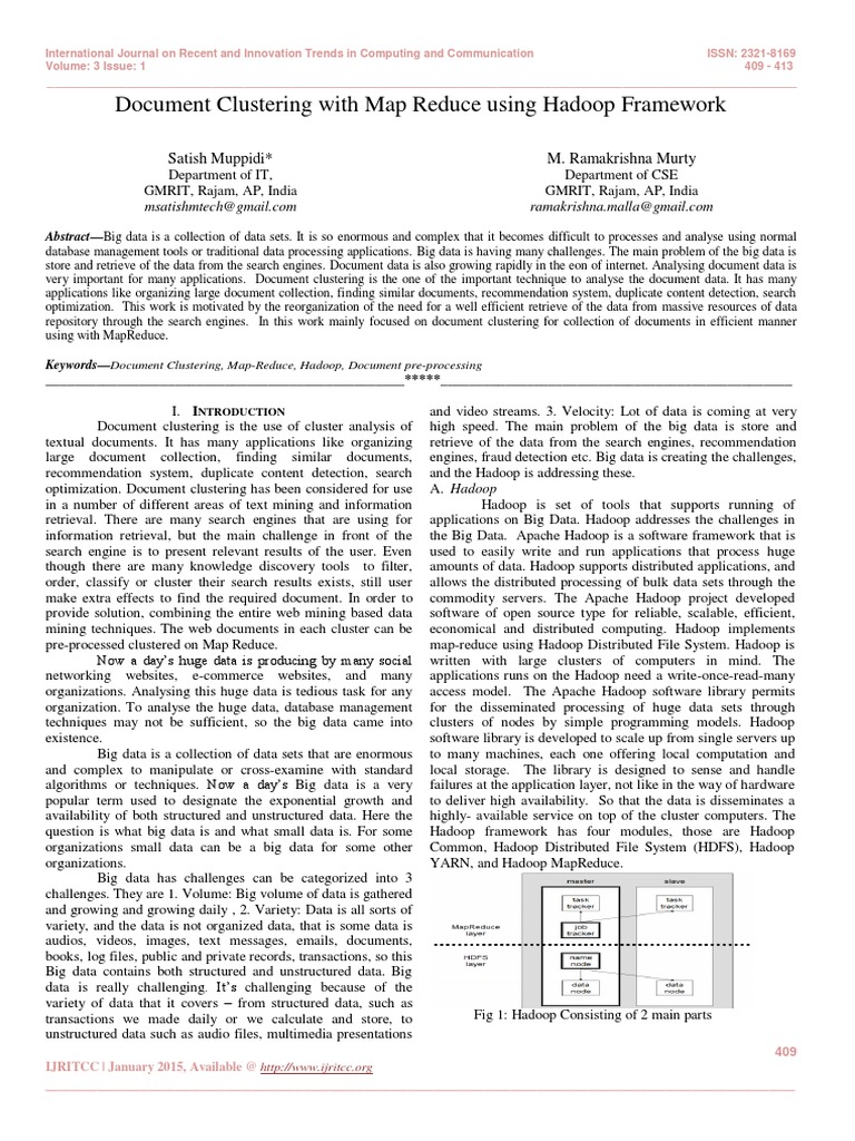 Document Clustering With Map Reduce Using Hadoop Framework Download Free Pdf Apache Hadoop 
