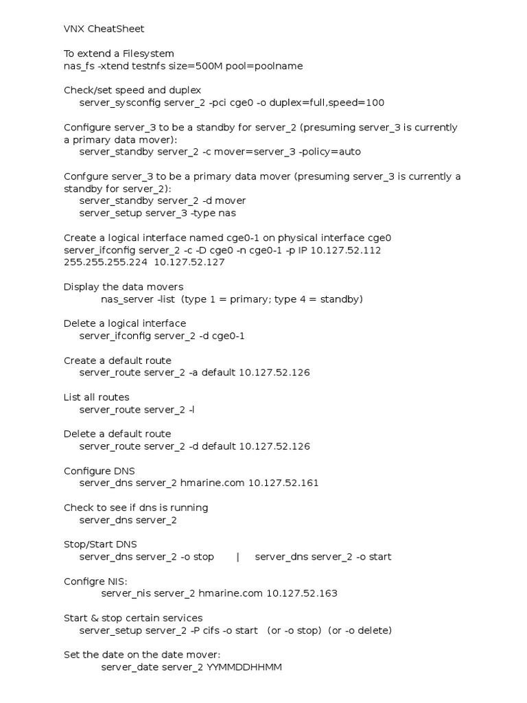 VNX CheatSheet | PDF | File System | Network Protocols