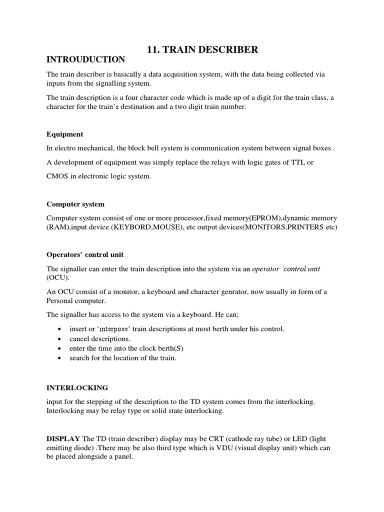 Train Describer. | PDF | Computer Keyboard | Input/Output