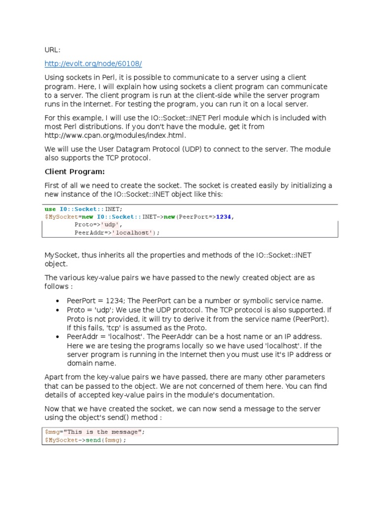 Socket Programming in Perl | PDF | Network Socket | Computer Networking