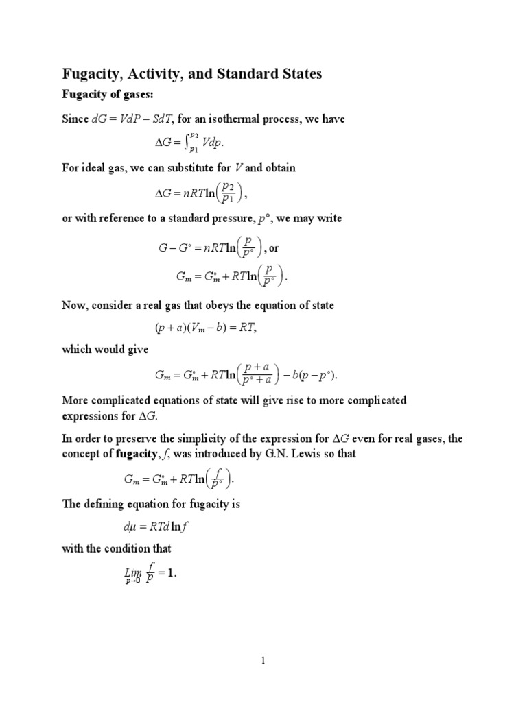 Fugacity, Activity, and Standard States | PDF | Continuum Mechanics ...