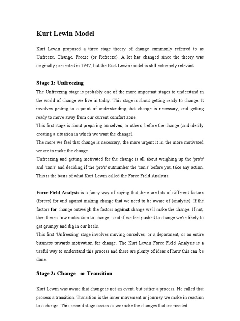 Kurt Lewin Model Pdf Motivation Motivational