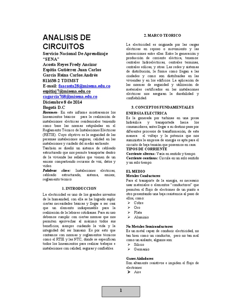 Analisis de Circuitos Proyecto Final Ieee | PDF | Cableado eléctrico | Corriente eléctrica