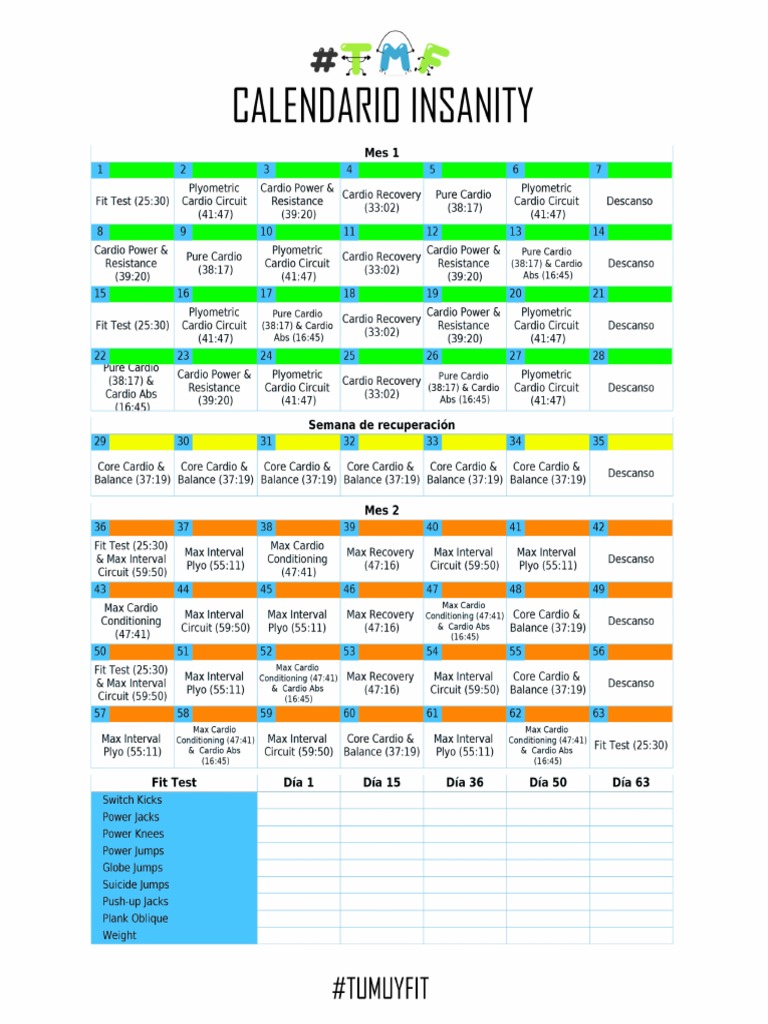 Insanity Calendar I Oen Espanol | PDF