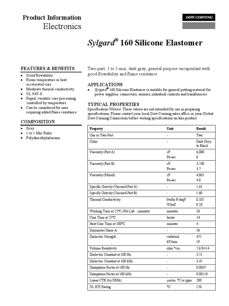 Sylgard 160 | Silicone | Chemistry | Free 30-day Trial | Scribd
