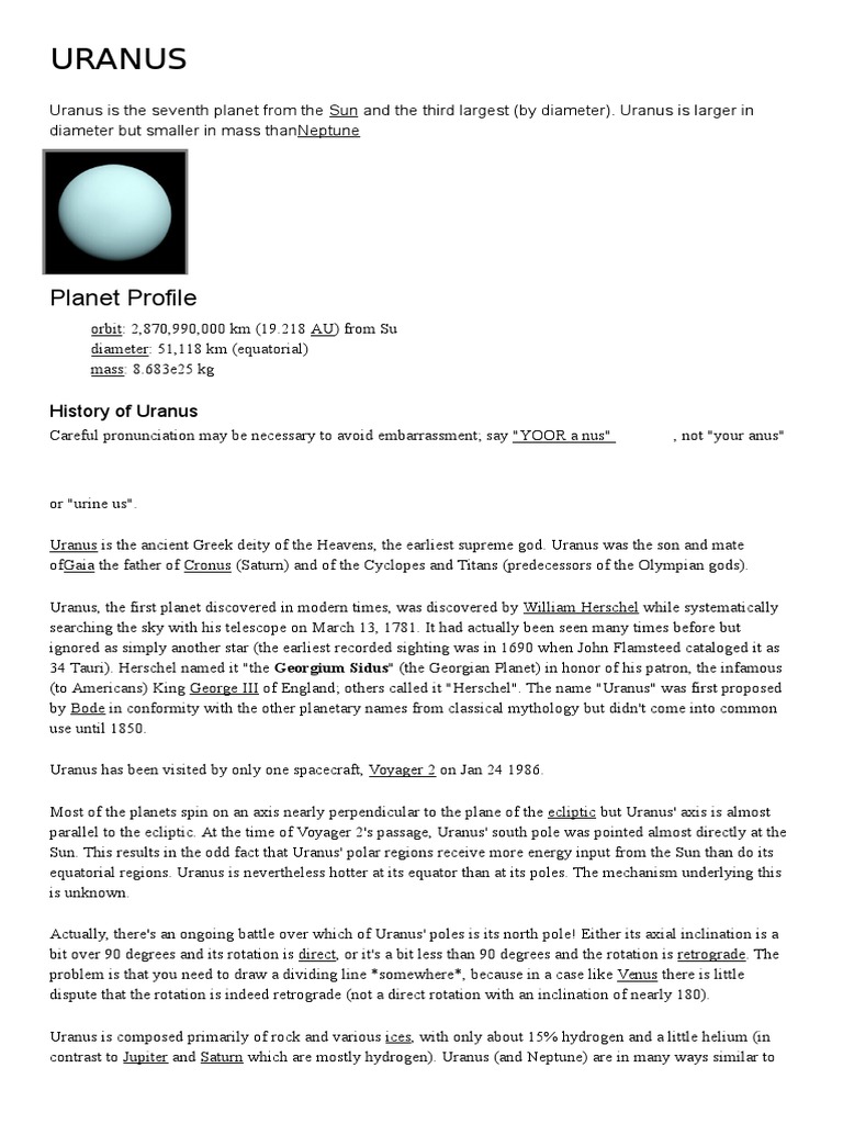 Uranus: Planet Profile | PDF | Uranus | Saturn