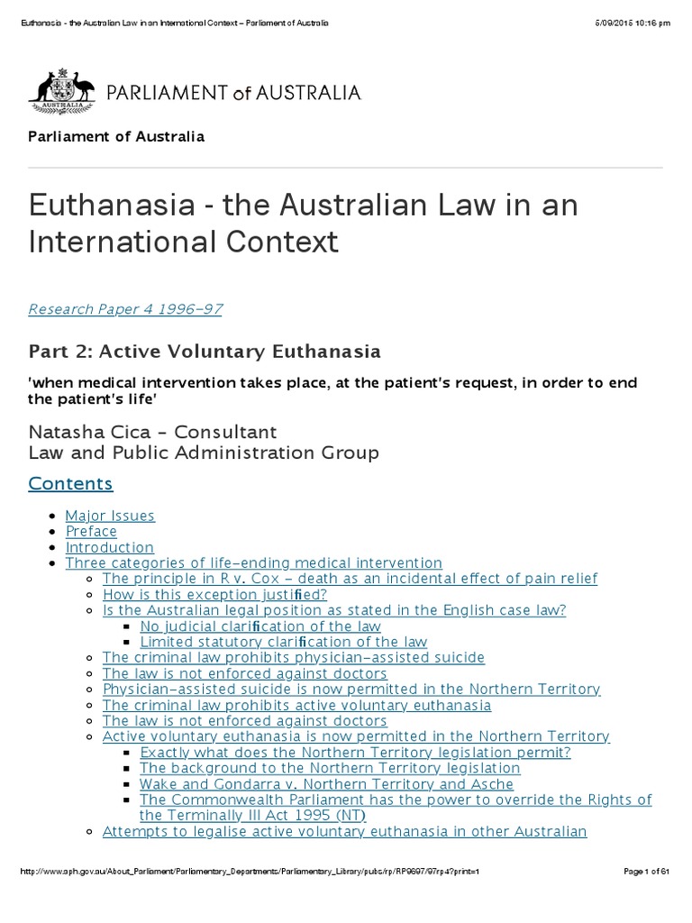 Euthanasia - The Australian Law in An International Context ...