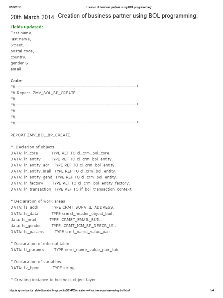 Create Business Partner using BOL Programming | PDF | Data | Computer ...