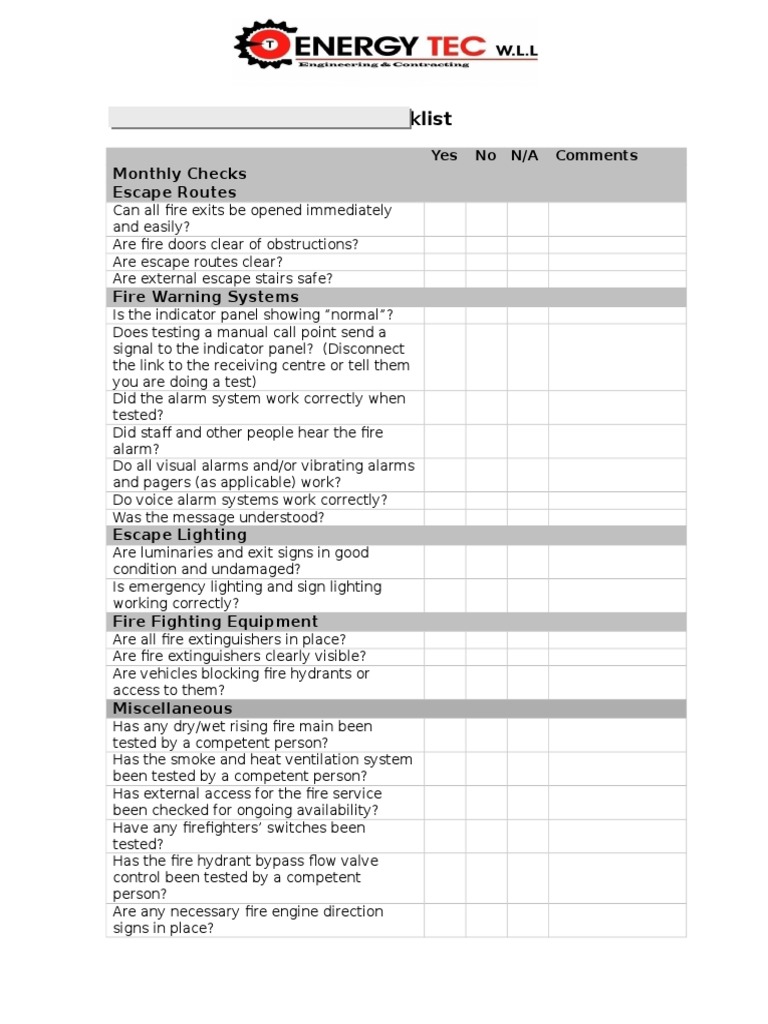 Fire Safety Maintenance Checklist | PDF