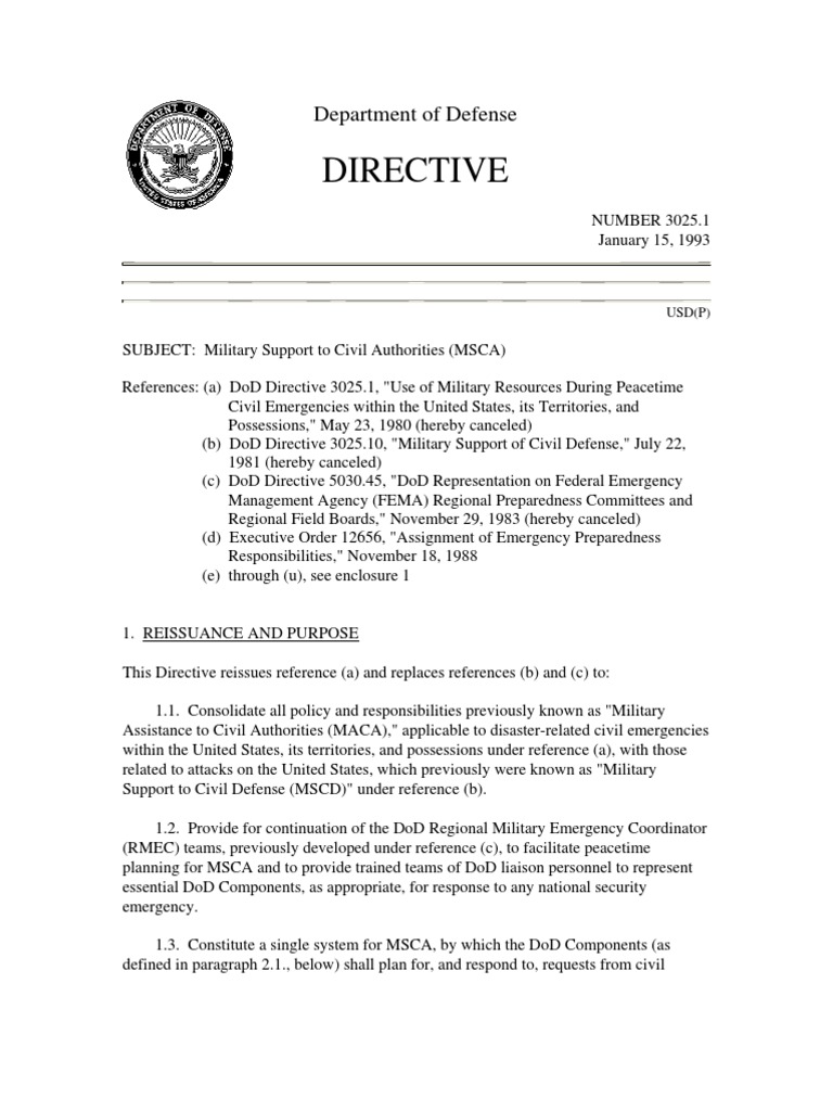 DOD Directive 3025.1 | PDF | United States Department Of Defense ...