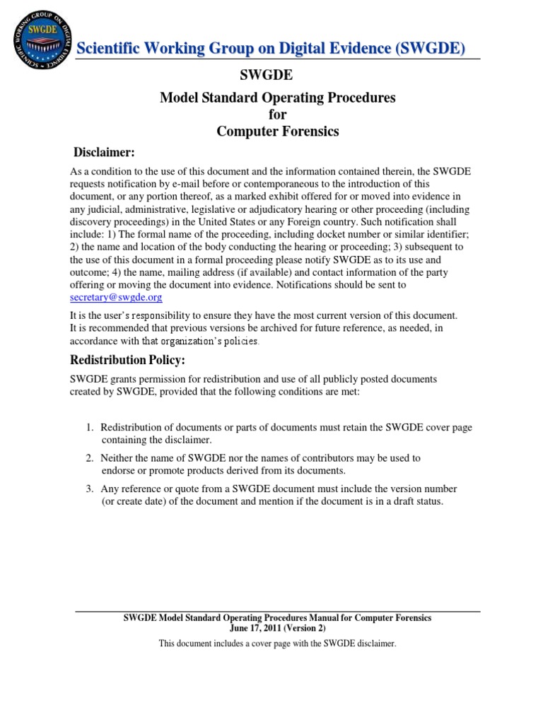 SWGDE SOP For Computer Forensics v2 | PDF | Computer Forensics | Disk ...