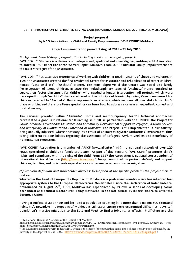 AVE Copiii Project-Proposal Children PDF | PDF | Non Governmental ...