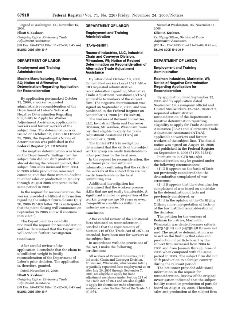 Notice: Adjustment Assistance Applications, Determinations, Etc ...