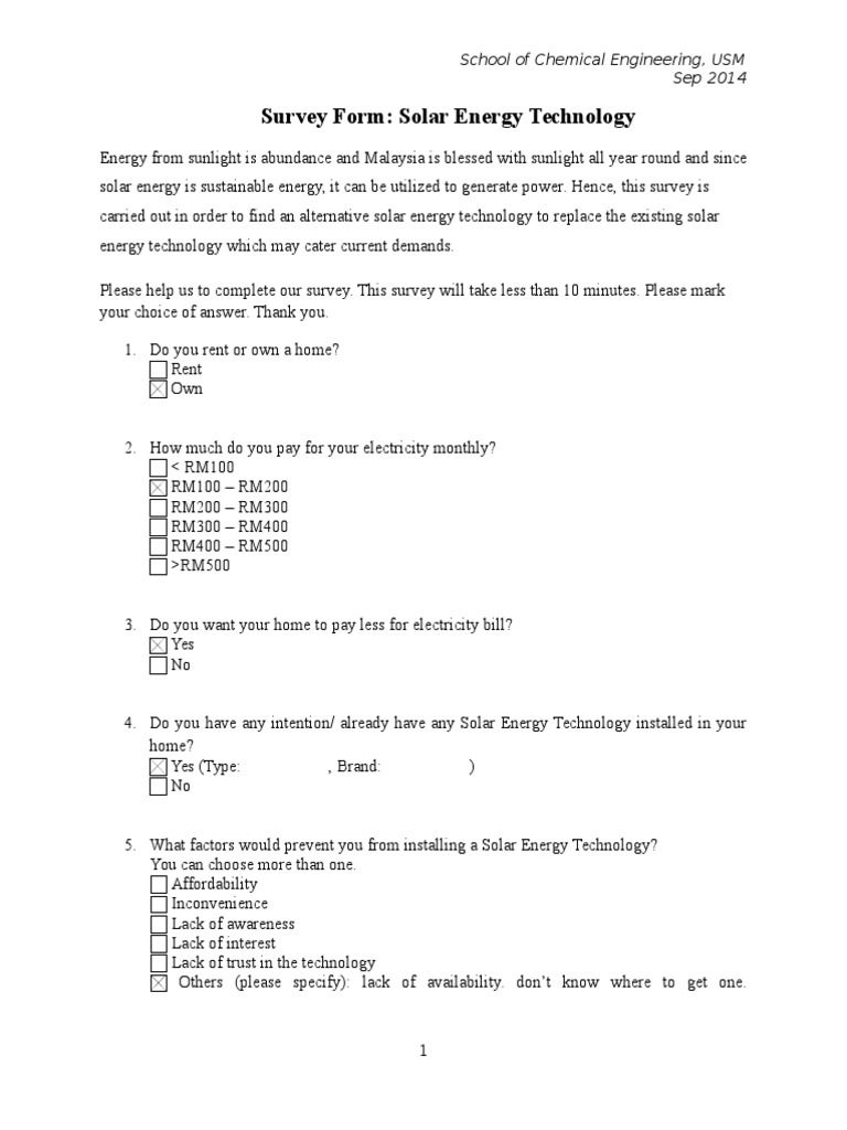 Solar Energy Technology Survey Form | PDF | Solar Energy | Sustainable ...