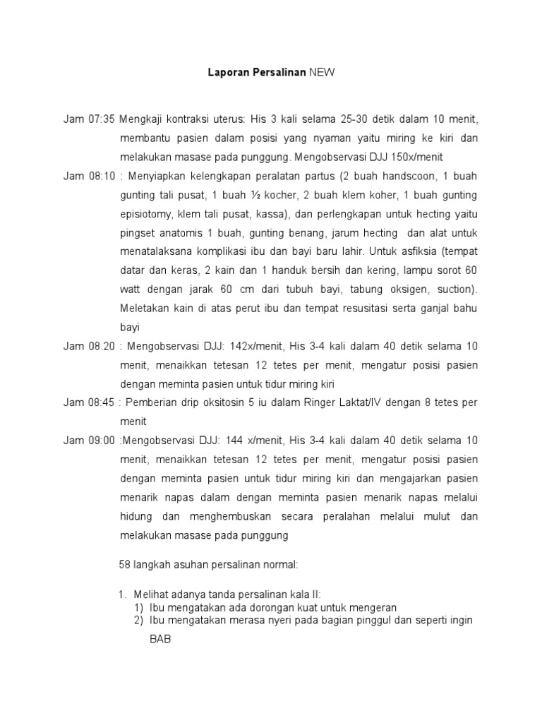 Contoh Laporan Persalinan | PDF