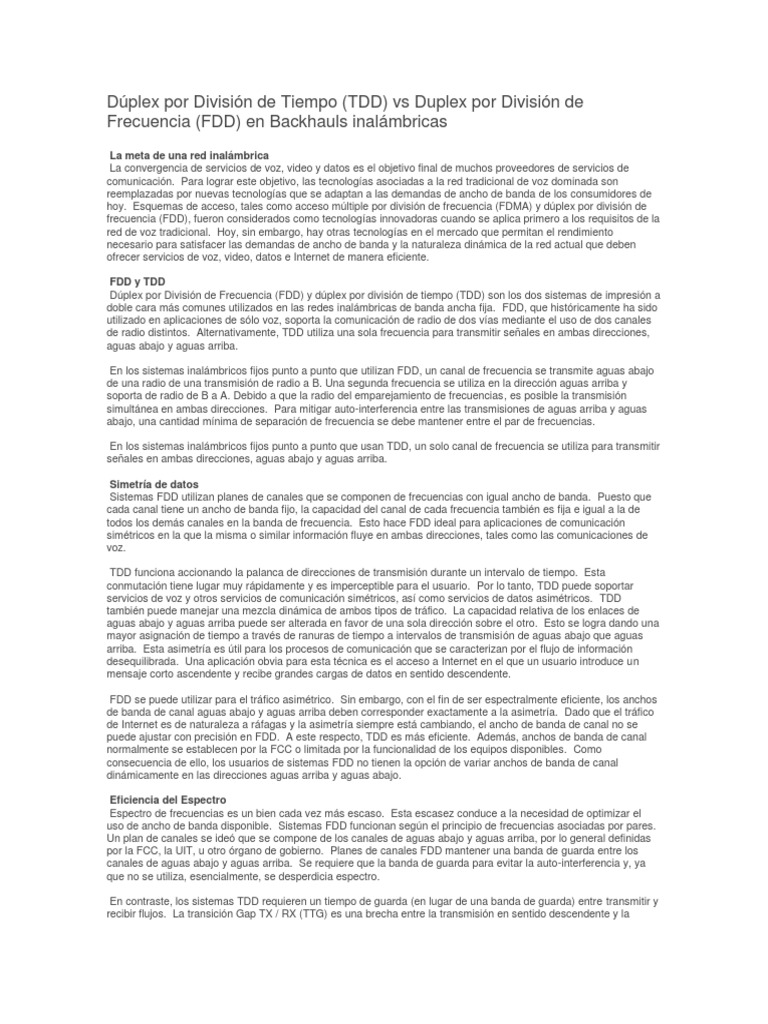(TDD) Vs (FDD) | PDF | Duplex (Telecomunicaciones) | Inalámbrico