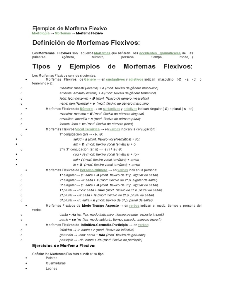 Ejemplos de Morfema Flexivo - Stephanie | Número gramatical | Género ...