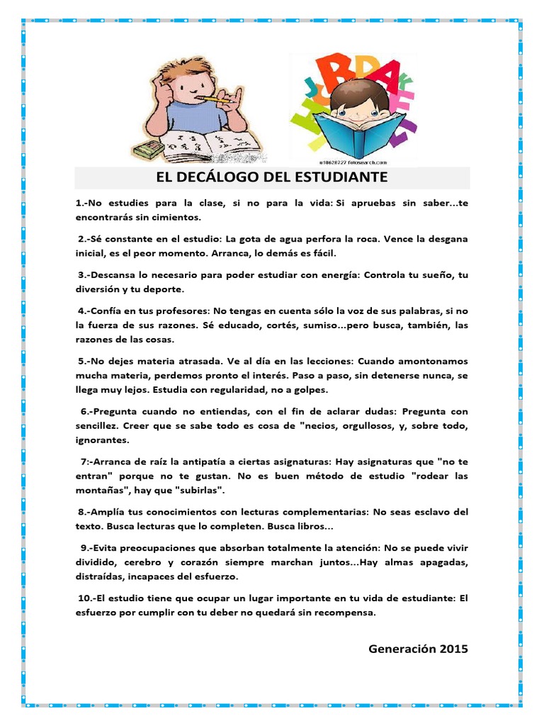 El Decálogo Del Estudiante | PDF | Ocio | Deportes