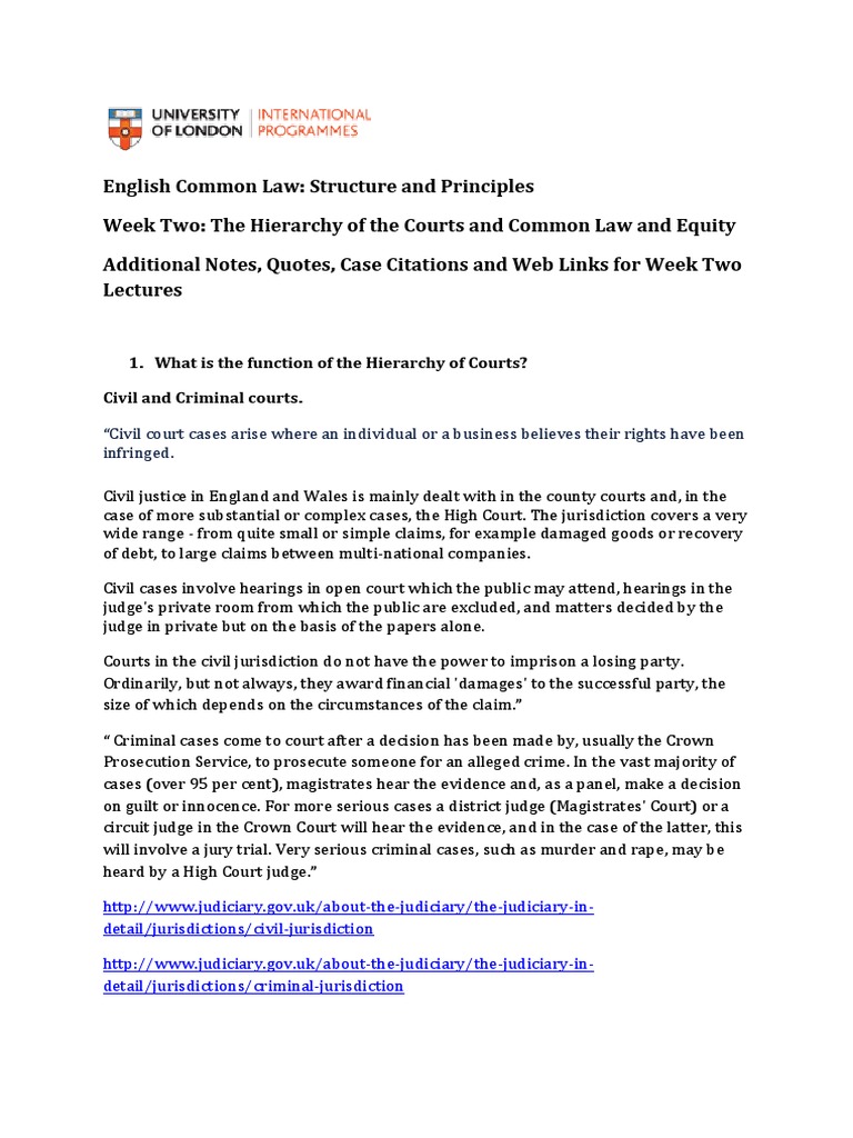 UK Court Hierarchy and Common Law | PDF | Magistrate | European Court ...