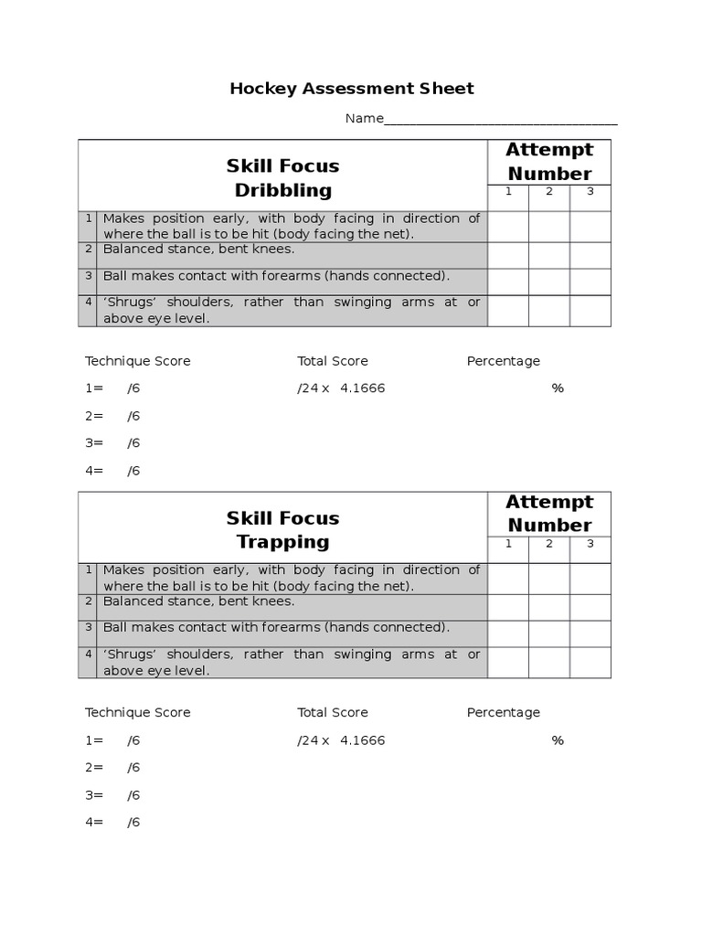 Hockey Skills Evaluation Form | PDF | Self-Improvement