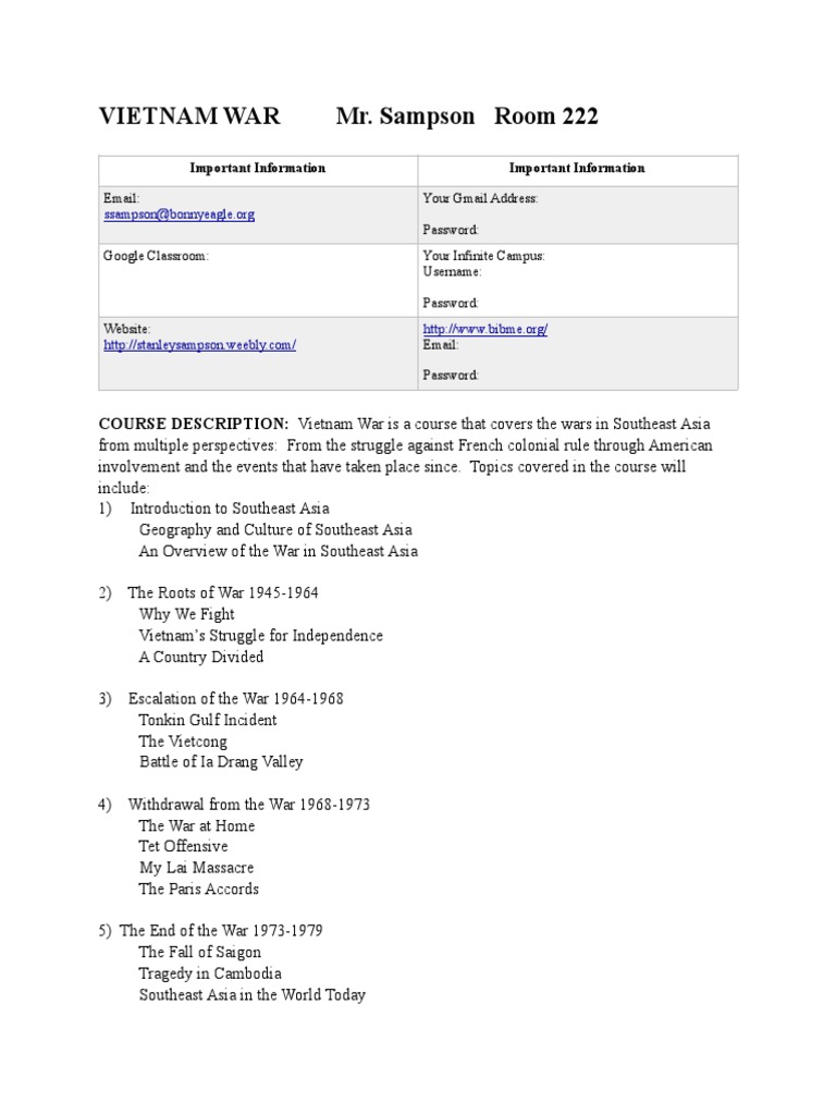 Vietnam War Course Outline | PDF