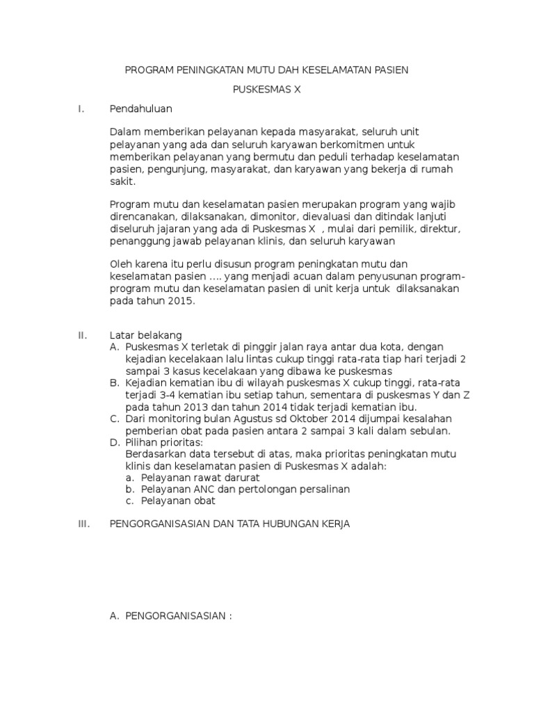 Contoh Program Peningkatan Mutu Dan Keselamatan Pasien | PDF