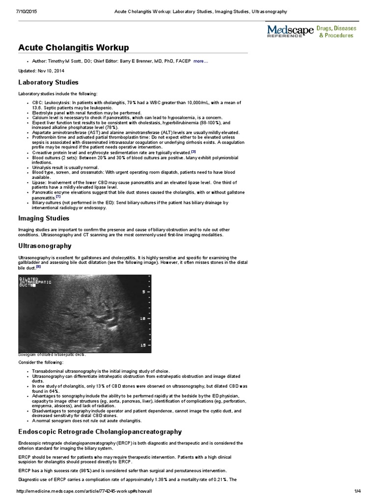 Acute Cholangitis Workup_ Laboratory Studies, Imaging Studies ...