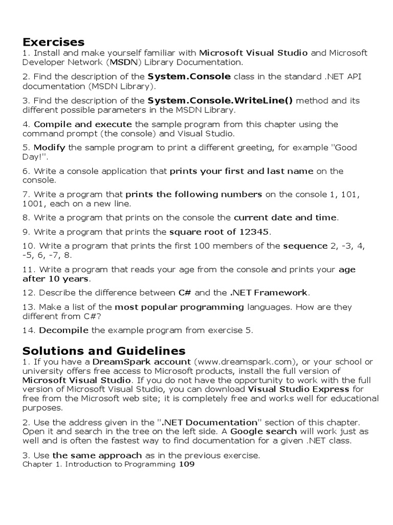 C Sharp Exercises Pdf C Sharp Programming Language Microsoft 4422