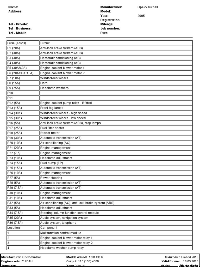 Opel Astra Fuse Box | PDF | Anti Lock Braking System | Engines