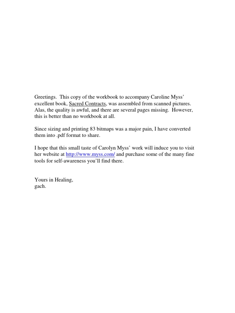 Caroline Myss - Sacred Contracts Workbook | PDF