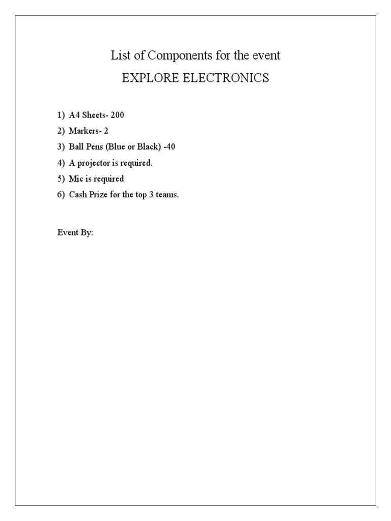 Event Components for Electronics Expo | PDF | Teaching Methods & Materials