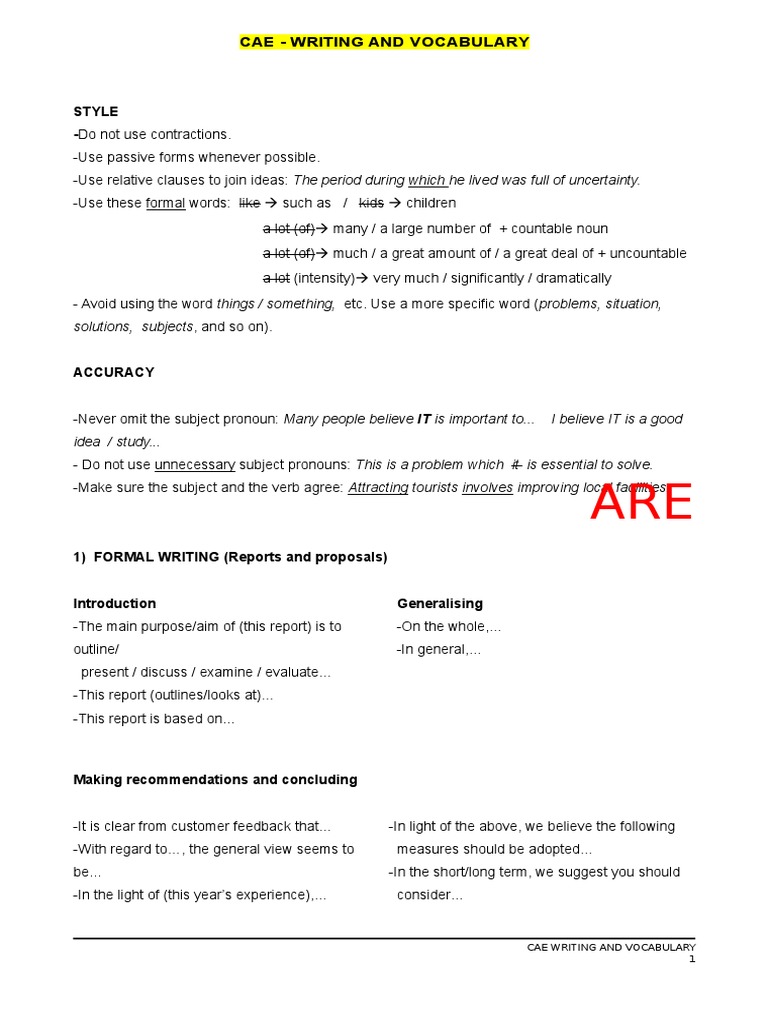 CAE Writing and Vocabulary Guide | PDF | Syntax | Language Mechanics