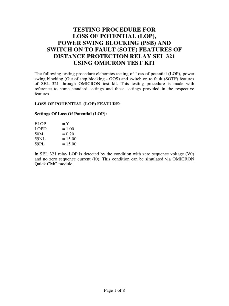 Testing Procedure of Sel 321 Relay - Lop | PDF | Computer Engineering ...