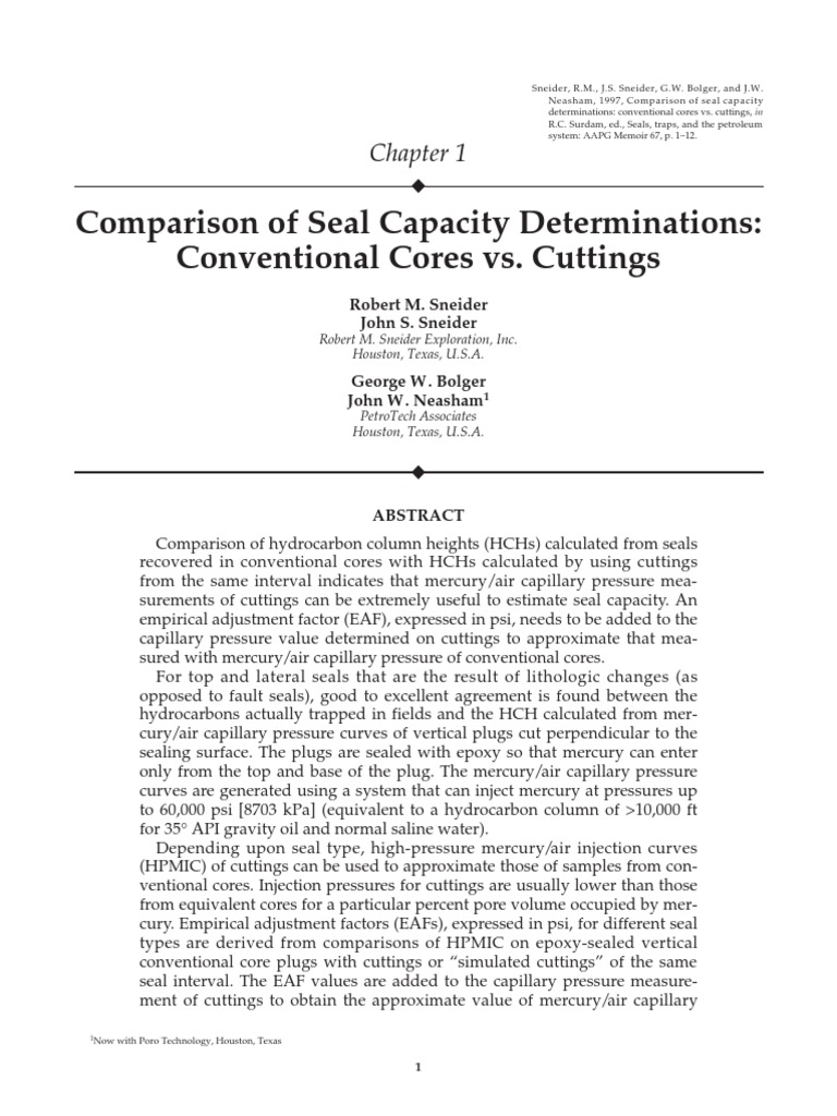 Comparison of Seal Capacity Determinations: Conventional Cores vs ...