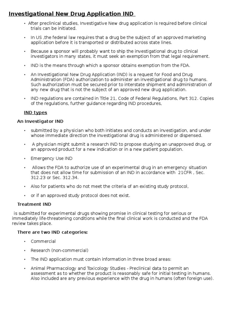 Investigational New Drug Application IND | PDF | Clinical Trial | Food ...