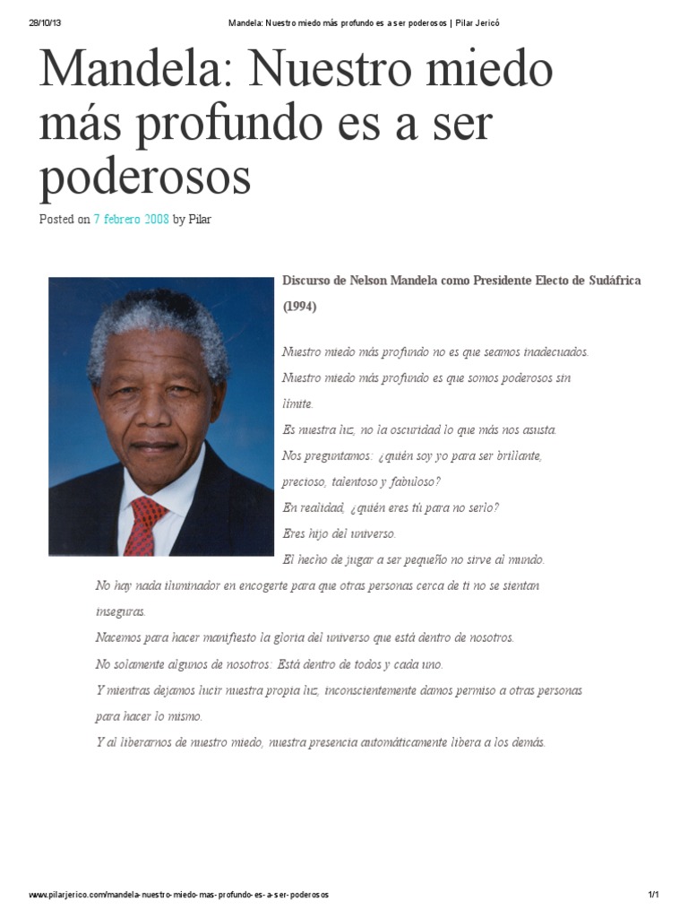Mandela - Nuestro Miedo Más Profundo Es A Ser Poderosos | PDF