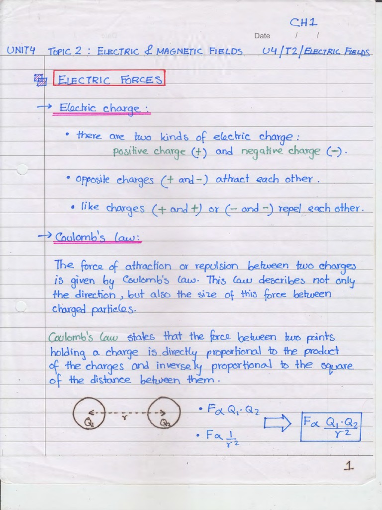 Unit 4 Physics Notes: Electric Fields | PDF