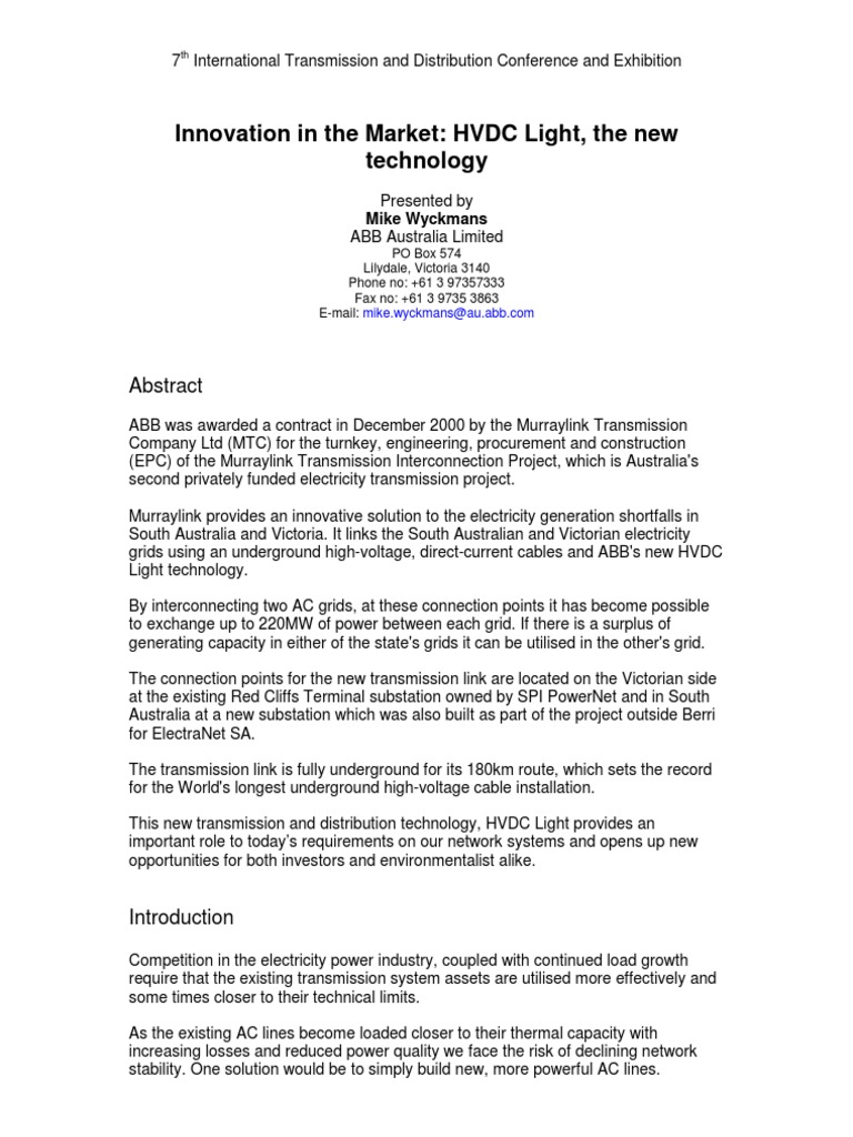 HVDC Light Paper | PDF | High Voltage Direct Current | Electric Power ...