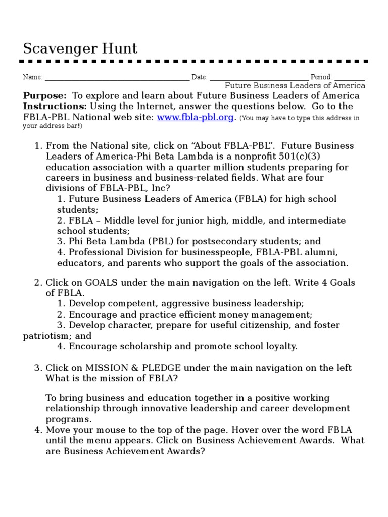Fbla Internet Scavenger Hunt | PDF | Leadership | Communication