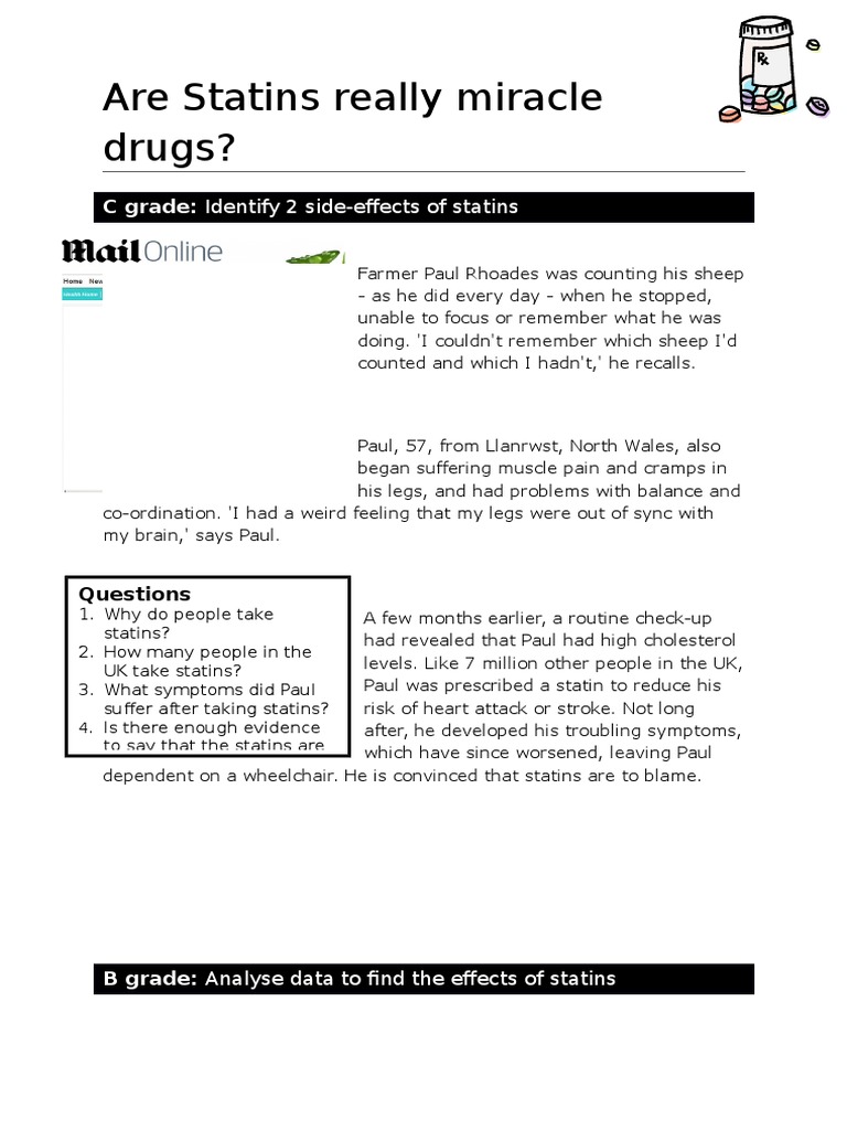 Statins News Articles - Worksheet For AQA Science | PDF | Statin ...