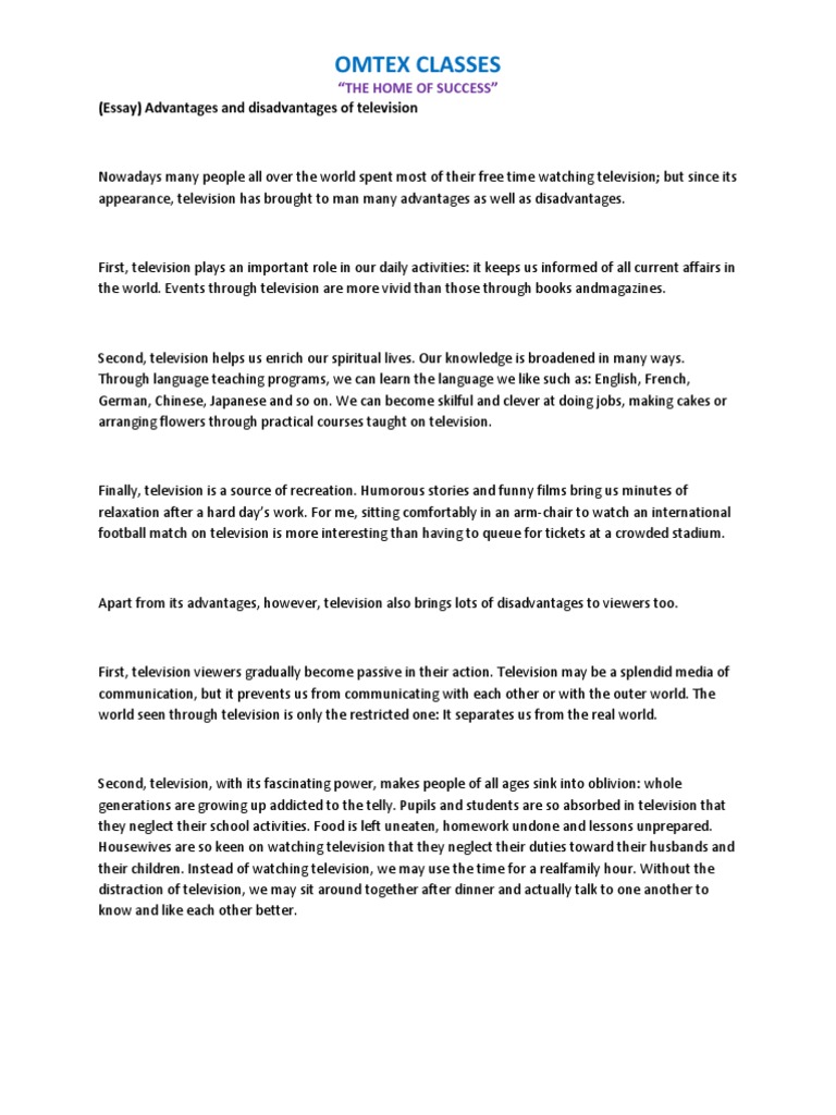 (Essay) Advantages and Disadvantages of Television | PDF | Television | Communication