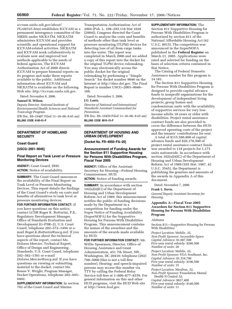 Notice: Grant and Cooperative Agreement Awards: Section 811 Supportive ...