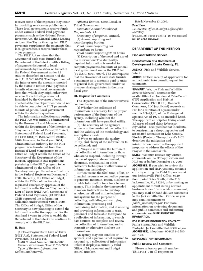 Notice: Endangered and Threatened Species: Incidental Take Permits ...