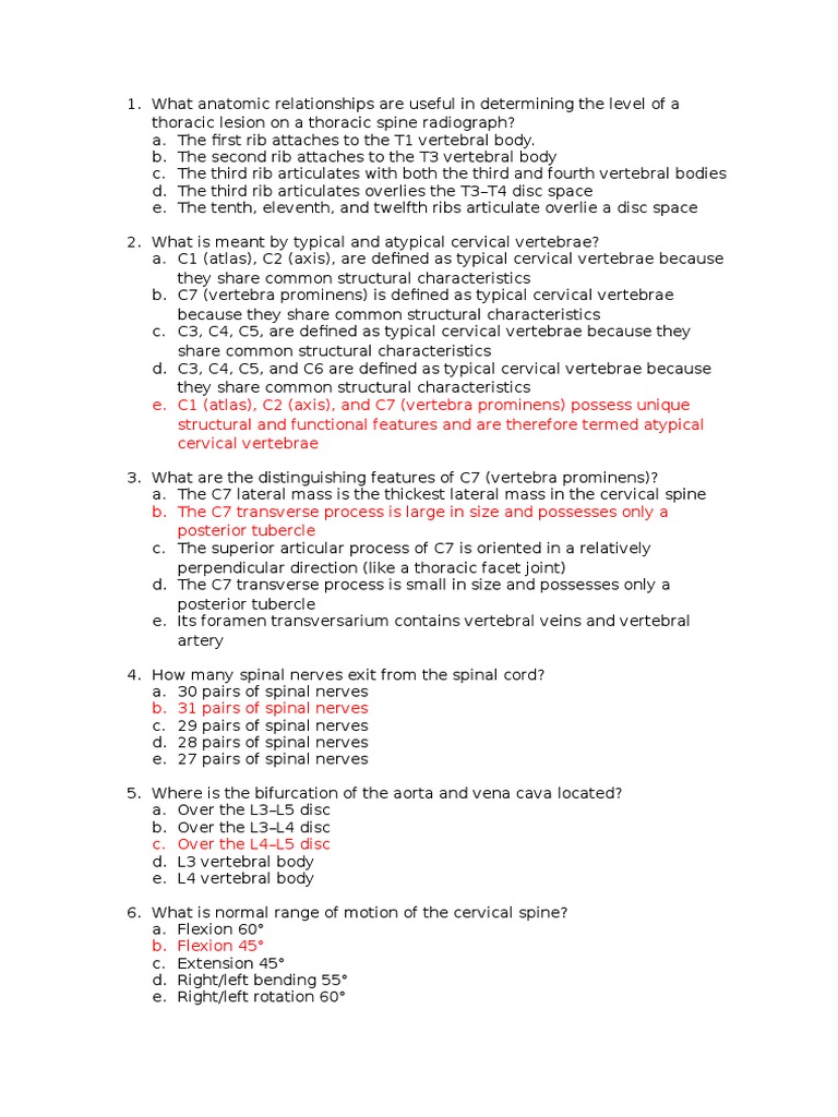 MCQ Spine | PDF | Vertebra | Vertebral Column