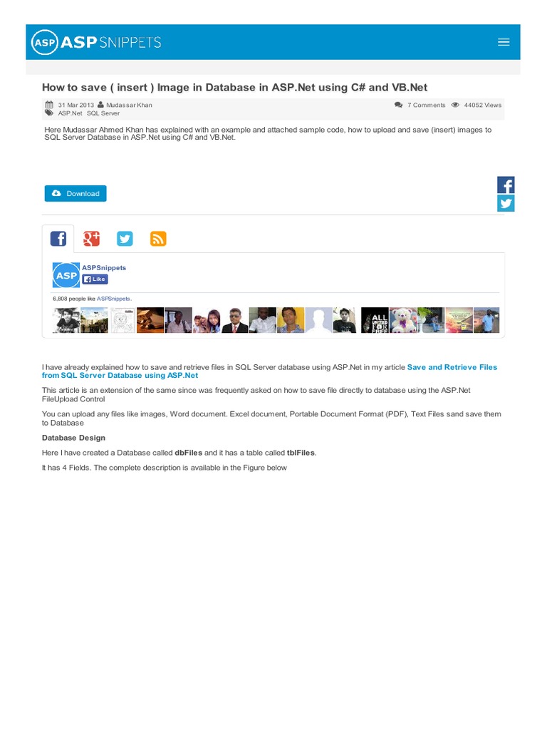How To Save Image in Database in ASP - Net Using C# and VB PDF | PDF ...