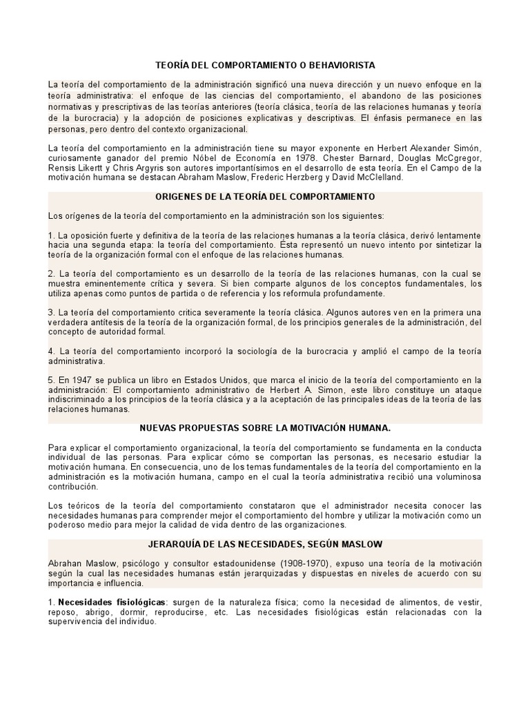 Teoría Del Comportamiento o Behaviorista | PDF | Motivación | Motivacional