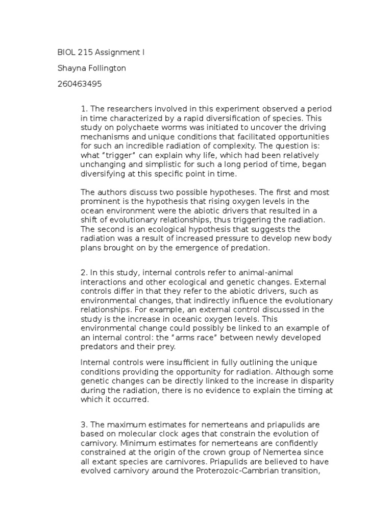 BIOL 215 Assignment | PDF | Predation | Evolution