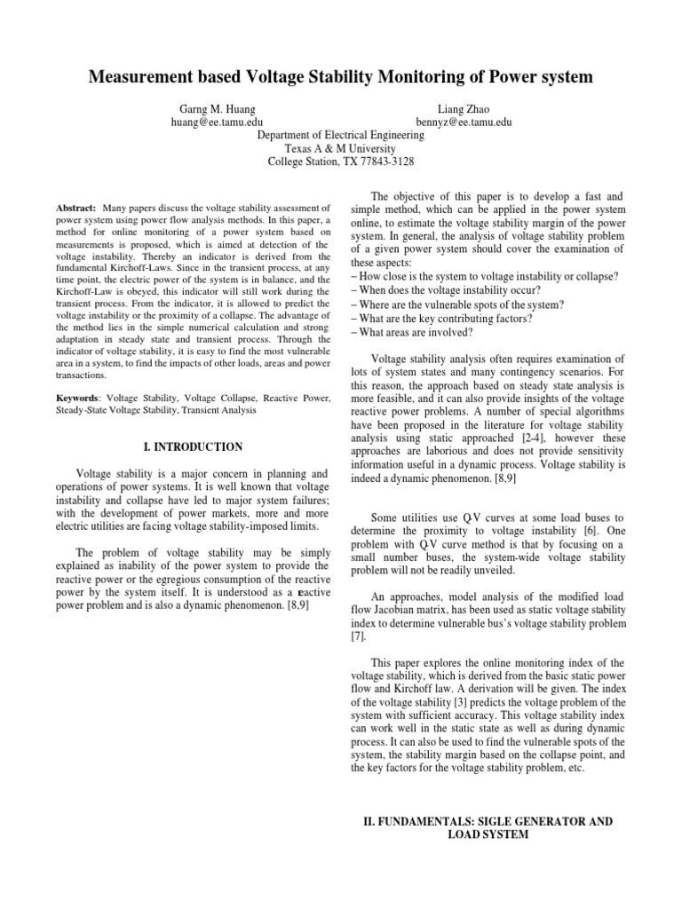 Measurement Based Voltage Stability Monitoring of Power System | PDF | Power (Physics) | Physics