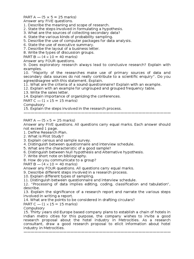 Mba 4th Year Qs Paper - Research Methodology | PDF | Sampling ...
